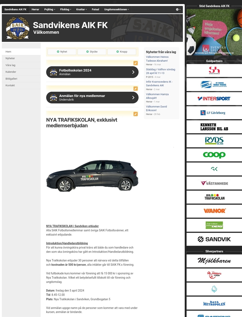 Ny hemsida, SAIK Fotboll / Sandvikens AIK FK